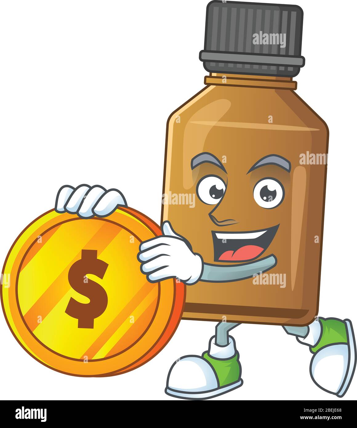 Syrup cure bottle rich cartoon character have big gold coin Stock ...