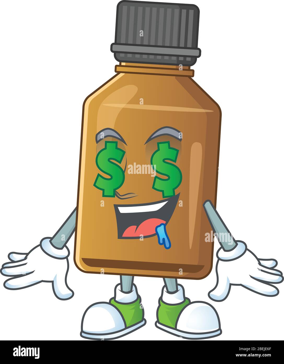 mascot character style of rich syrup cure bottle with money eyes Stock ...