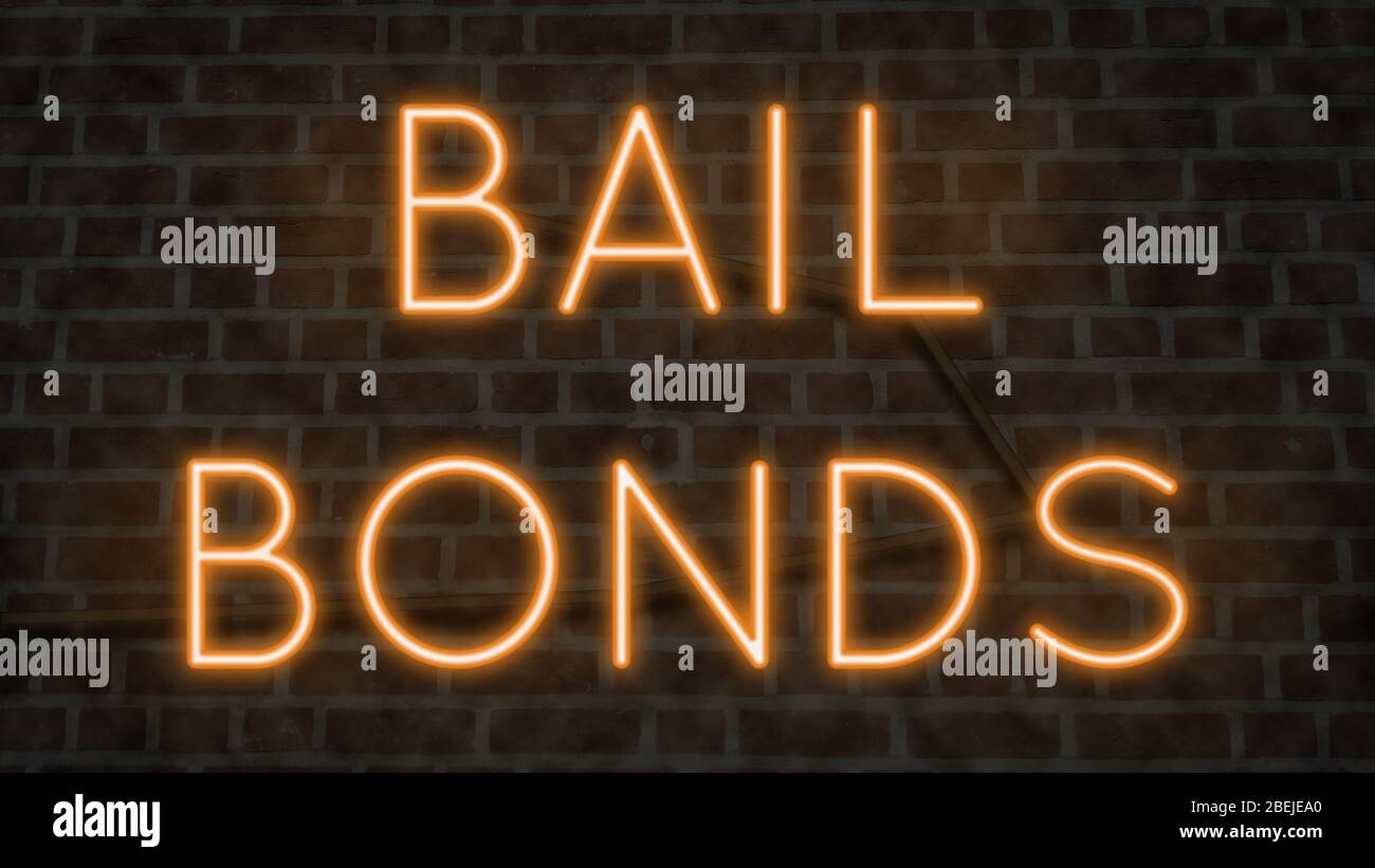 Neon sign on a brick wall for BAIL BONDS Stock Photo - Alamy