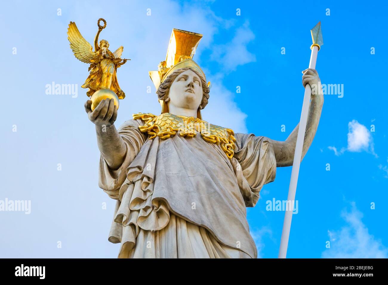 Statue of Pallas Athena in golden helmet near Parliament , Vienna ...