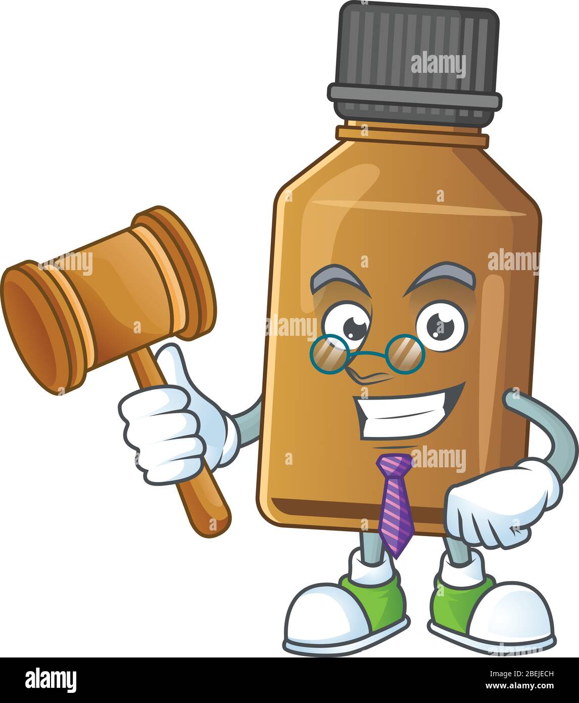 Charismatic Judge syrup cure bottle cartoon character design with ...