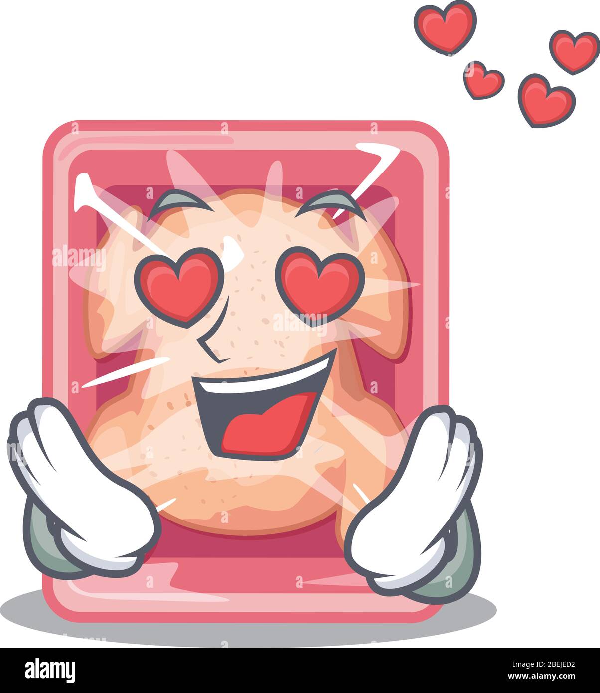 Cute frozen chicken cartoon character has a falling in love face Stock ...