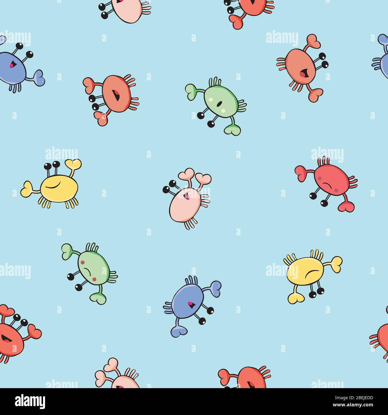 Happy crab vector seamless pattern background. Multicolor cartoon ...