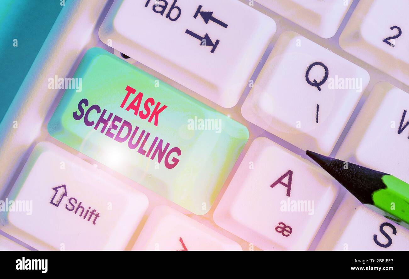 Handwriting Text Writing Task Scheduling Conceptual Photo The Assignment Of Start And End Times