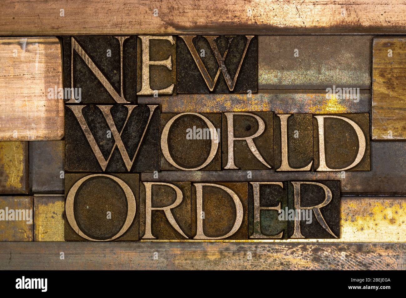 Photo of real authentic typeset letters forming New World Order text on ...