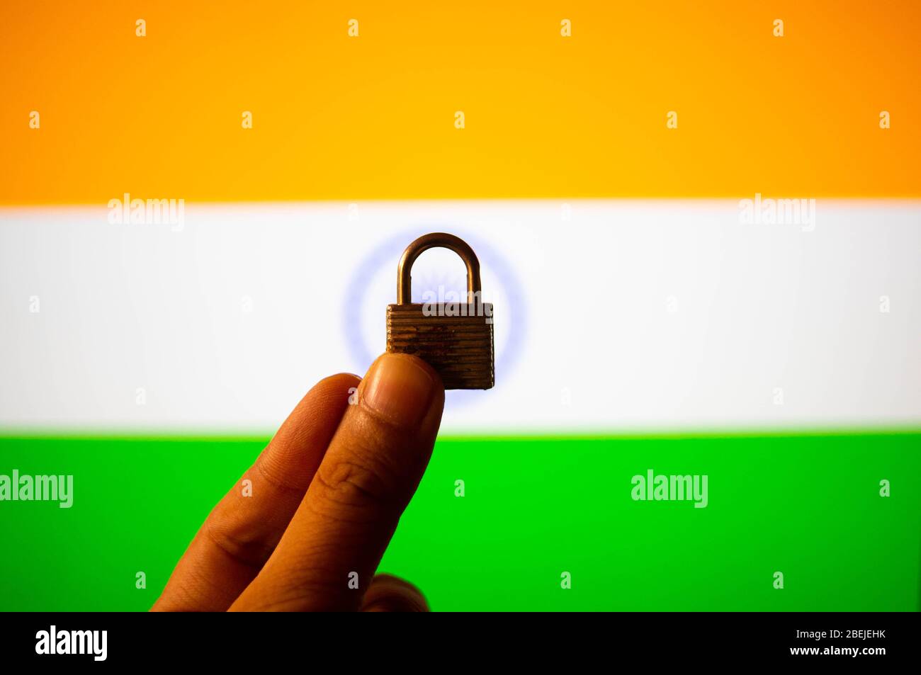 Indian flag with a lock in in front Stock Photo - Alamy