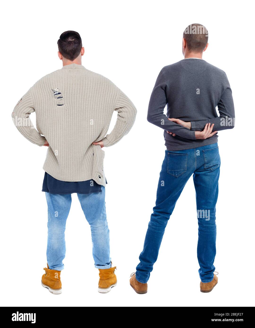 Back view two man in sweater. Rear view people collection. backside ...