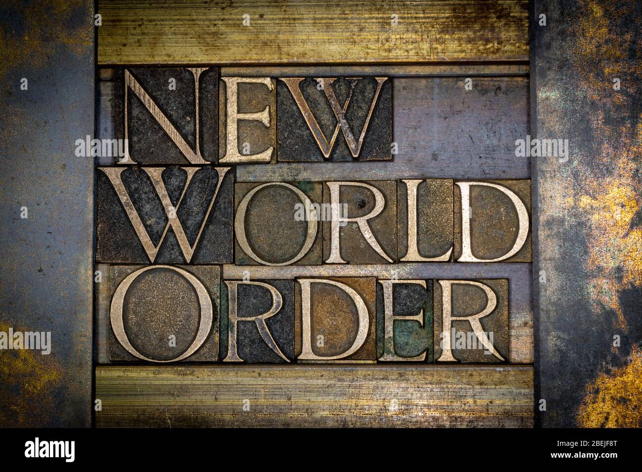 Photo of real authentic typeset letters forming New World Order text on ...