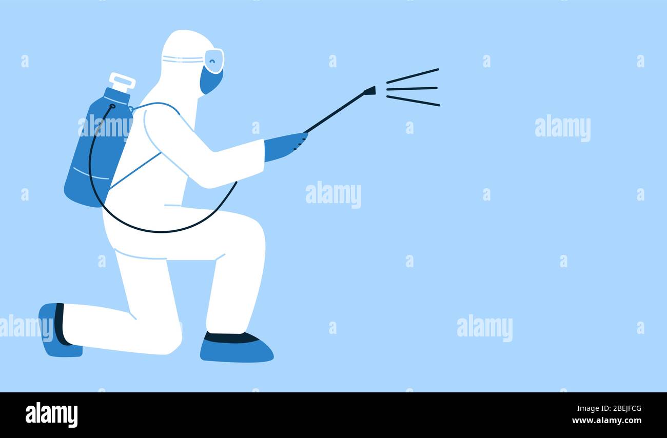 Modern vector illustration in flat style. Doctor in protective suit ...