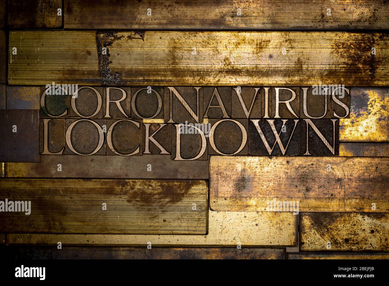 Photo of real authentic typeset letters forming Coronavirus Lockdown ...