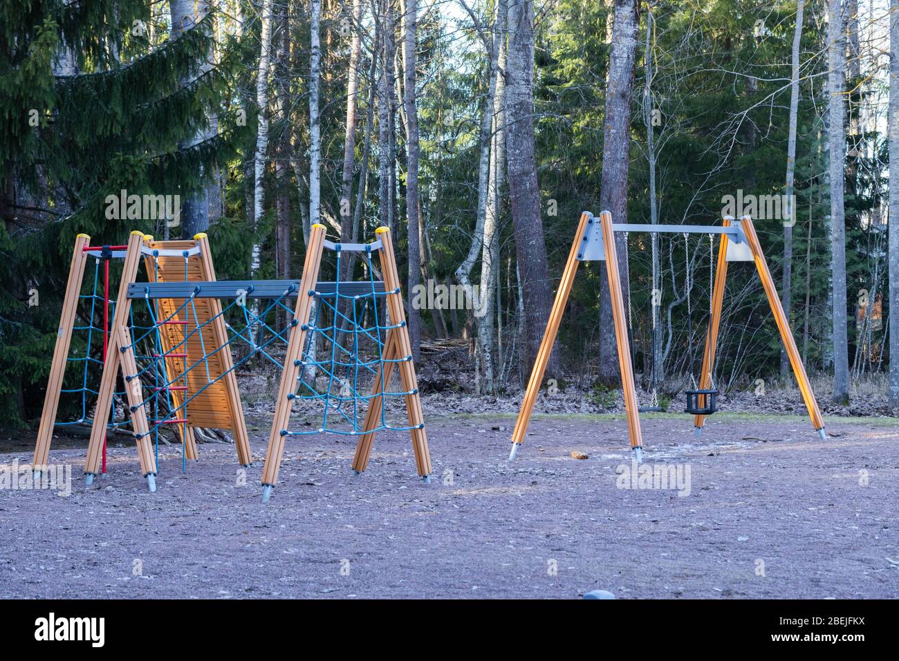 Empty children playground in a February, Finland Stock Photo - Alamy