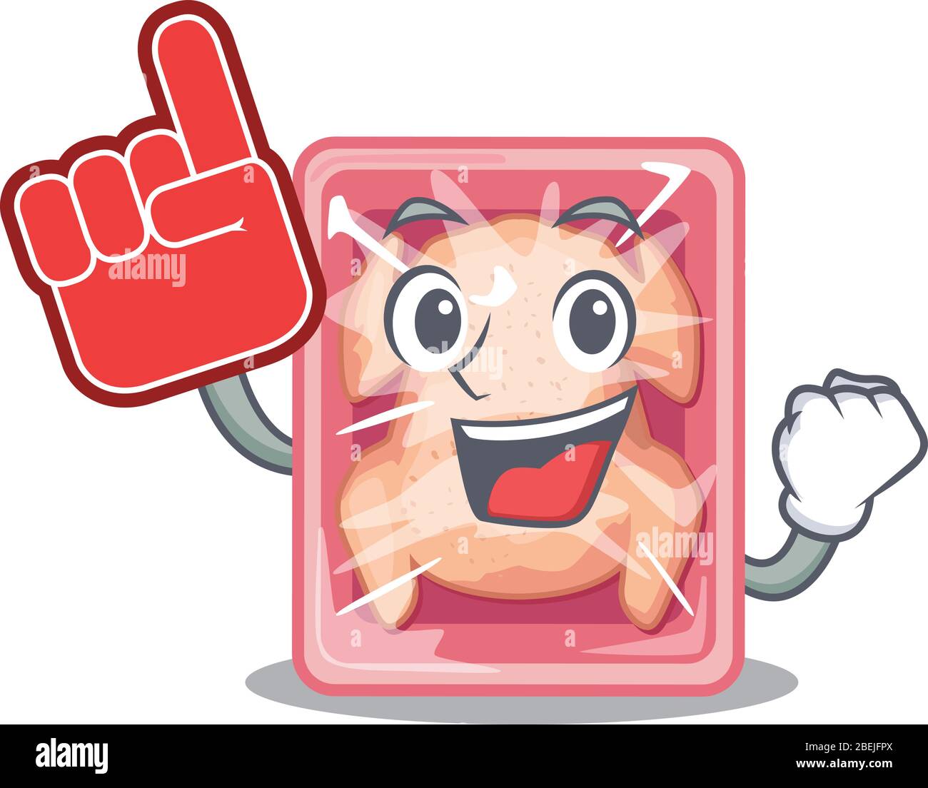 Frozen chicken presented in cartoon character design with Foam finger ...