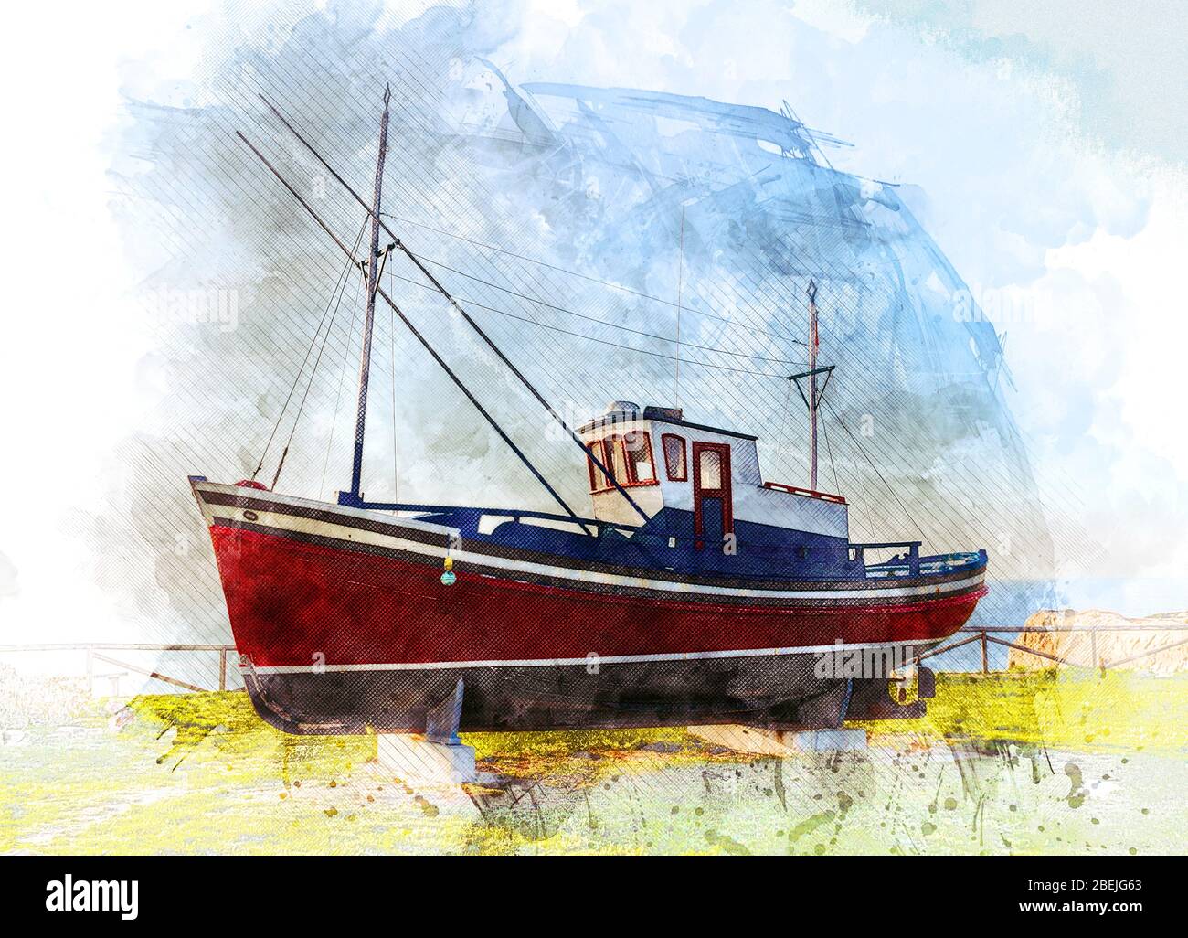 Watercolor styling - Monument "Fishing boat Aldebaran" on Mirador de ...