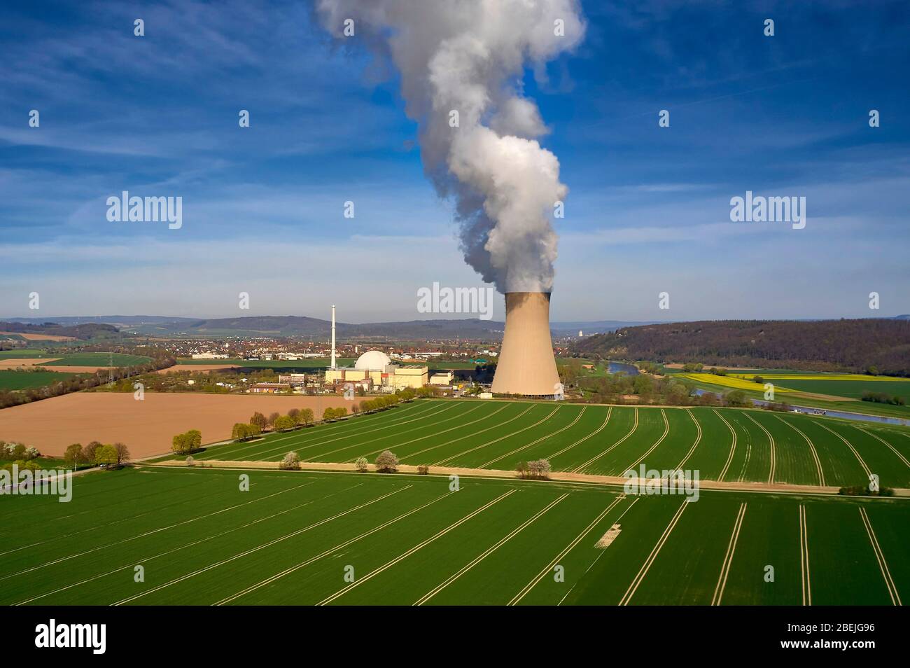 The Grohnde nuclear power plant in the Lower Saxony municipality of ...