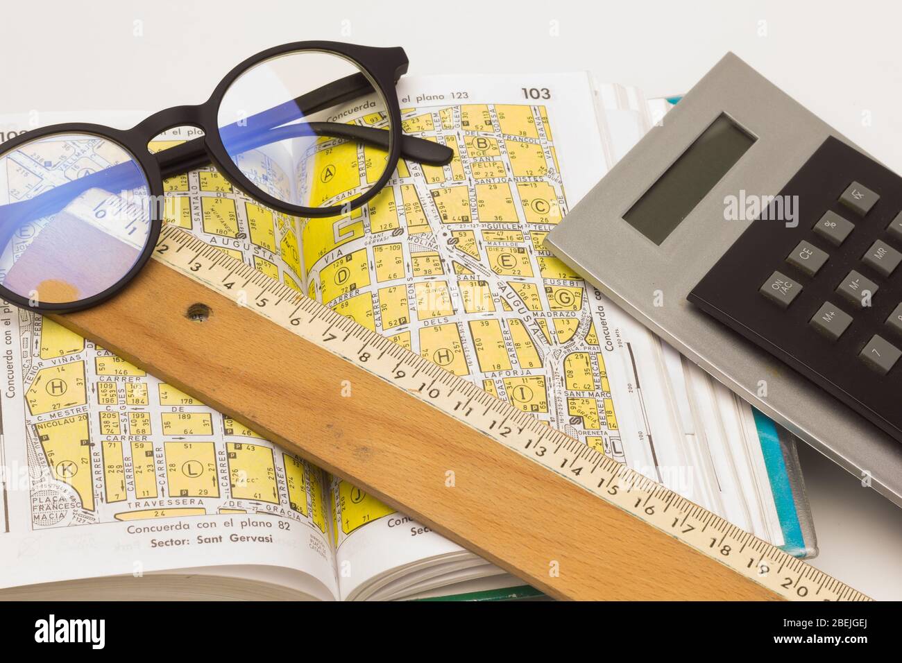 Book with the names of the streets of a city and the maps with the ...