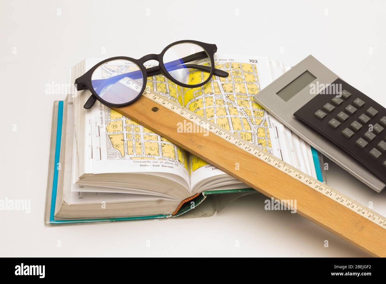 Book with the names of the streets of a city and the maps with the ...