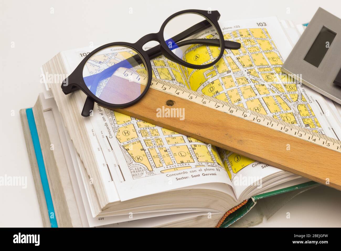 Book with the names of the streets of a city and the maps with the ...