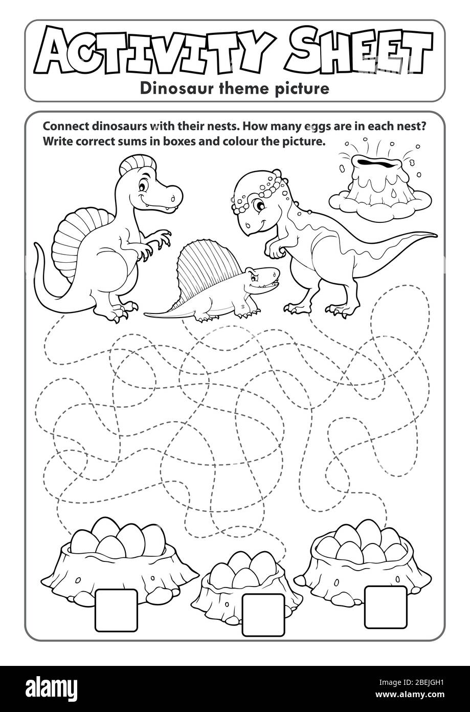 Activity sheet dinosaur theme 2 - eps10 vector illustration Stock ...