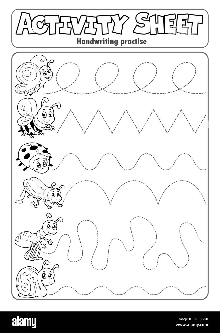 Activity sheet handwriting practise 6 - eps10 vector illustration Stock ...