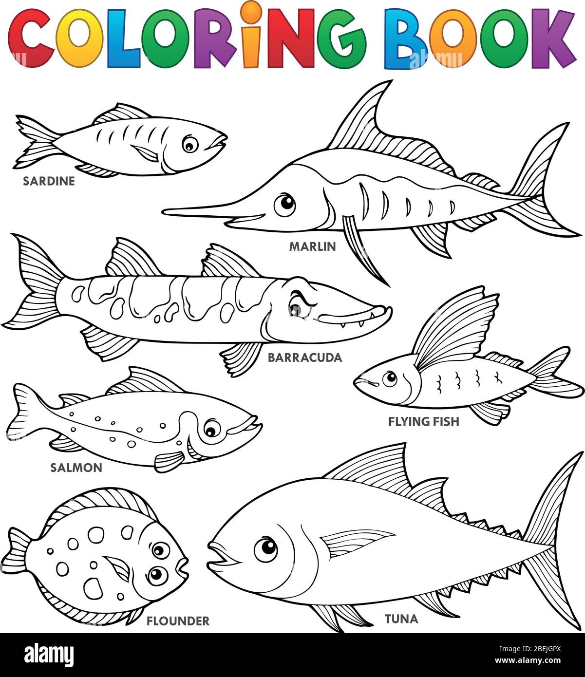 Coloring book various fishes theme set 1 - eps10 vector illustration ...