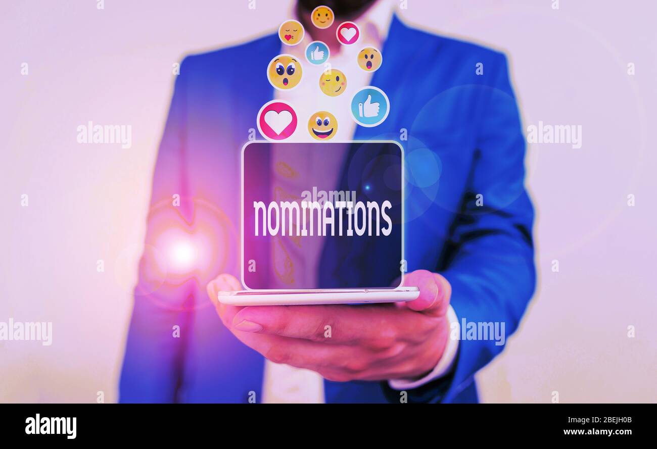Conceptual hand writing showing Nominations. Concept meaning action of ...