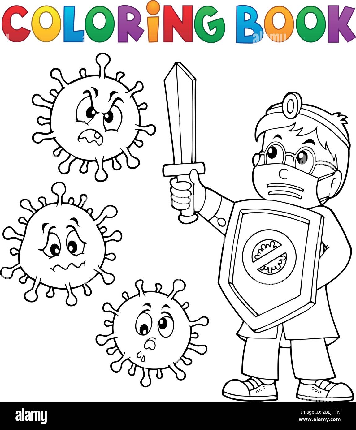 Coloring book doctor fighting virus 1 - eps10 vector illustration Stock ...