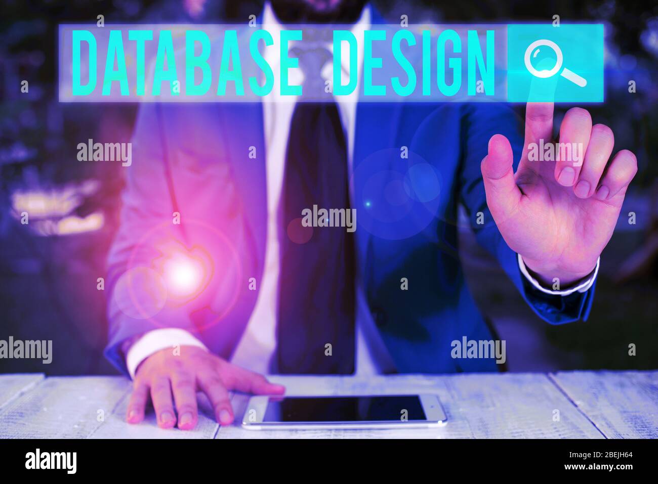 Word writing text Database Design. Business photo showcasing organisation of data according to a ...