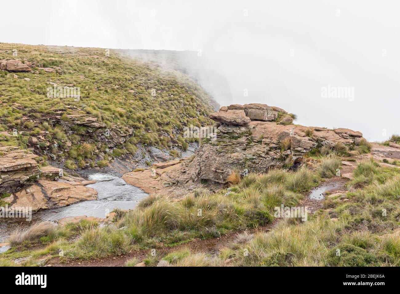 The Tugela River at the top of the Tugela Falls, the second tallest ...