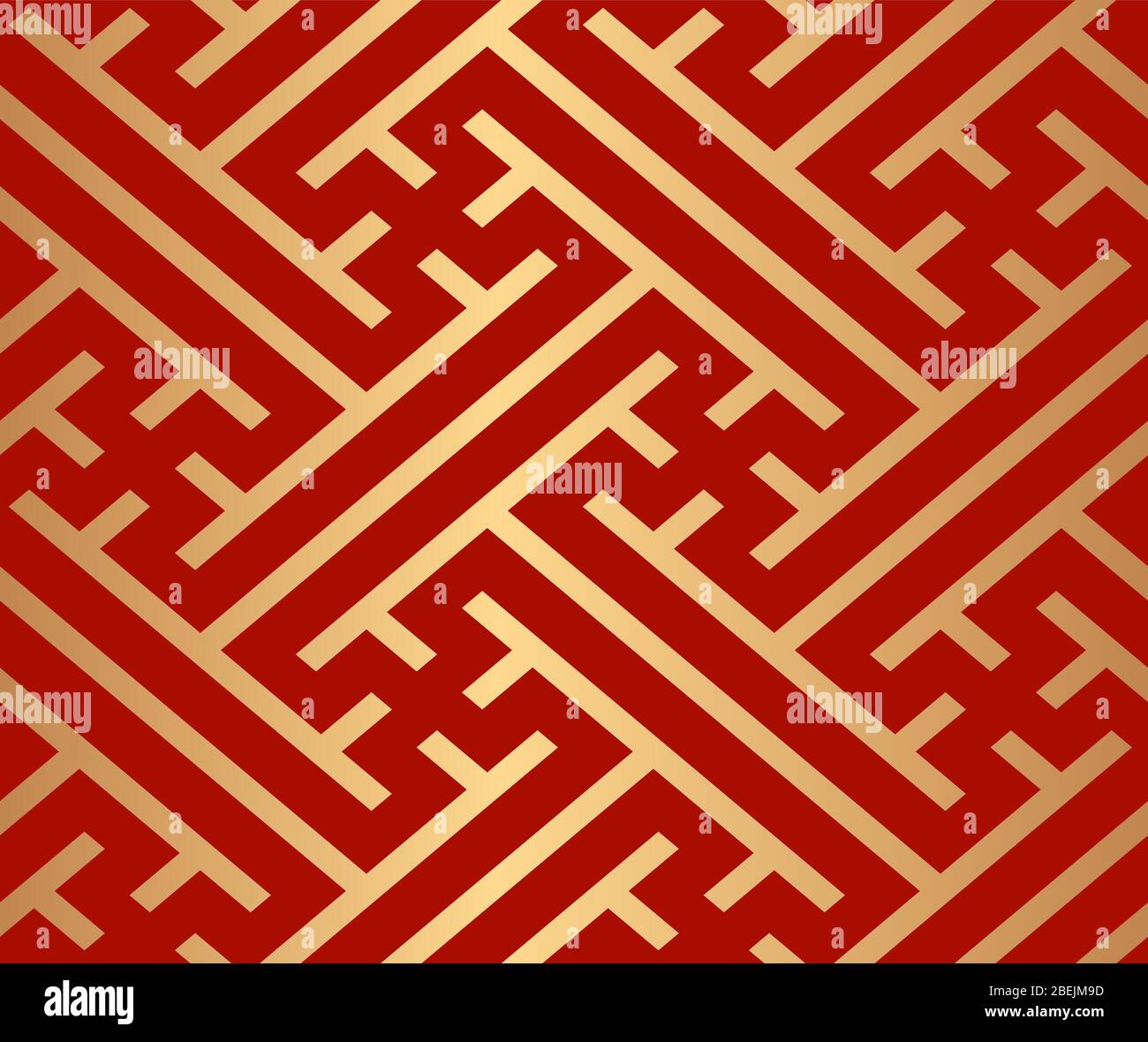 Decorative abstract geometrical golden seamless pattern on a red ...
