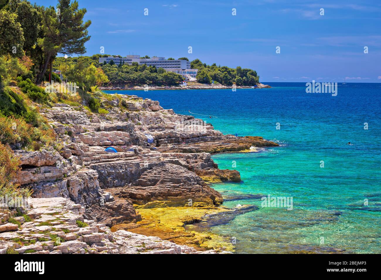 Zlatne Stijene or Golden Rocks stone beach in Pula view, Istria region ...