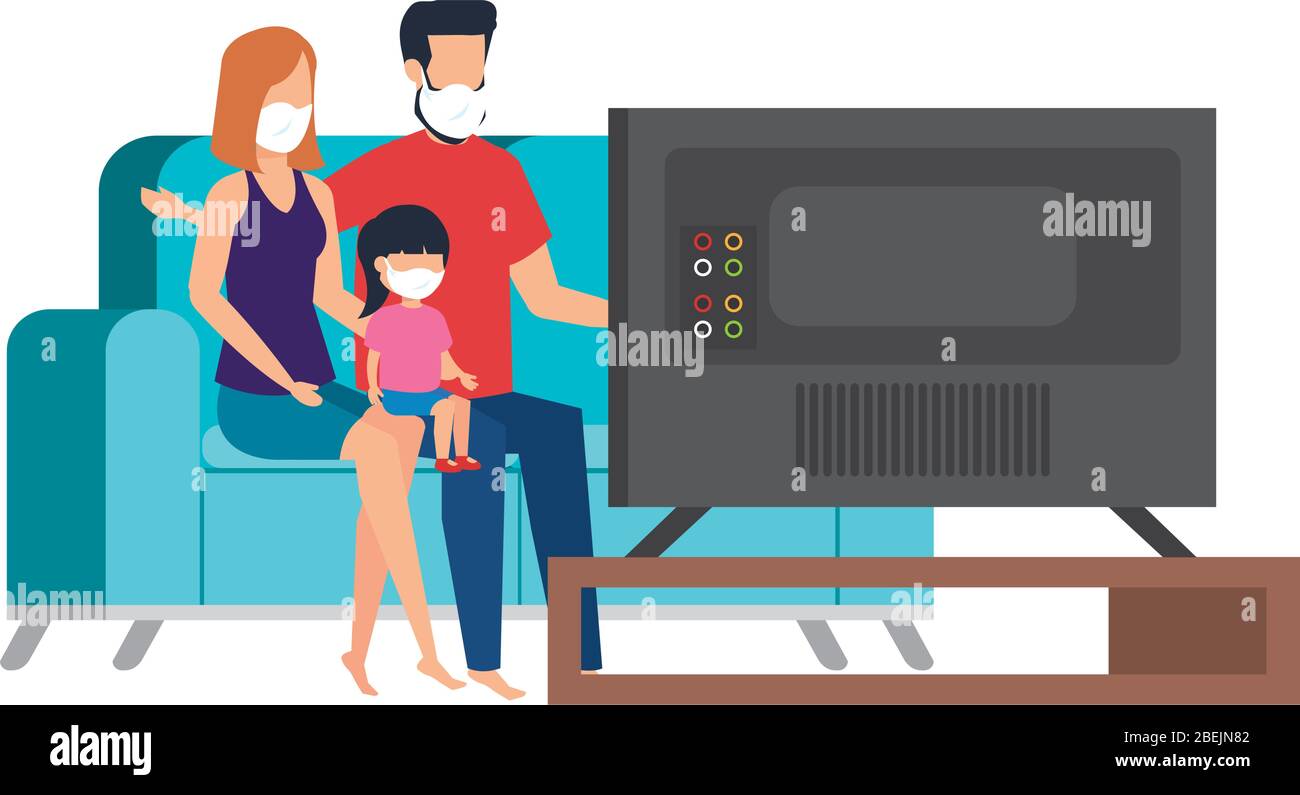 campaign stay at home with family using face mask watching tv Stock ...