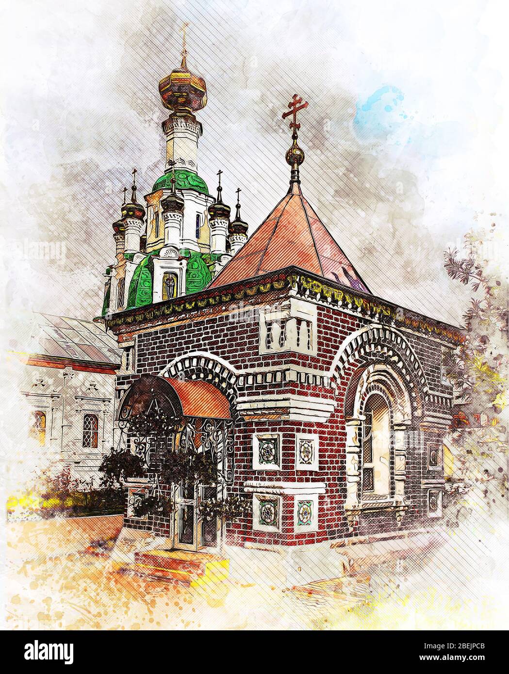 Watercolor painting courtyard hi-res stock photography and images - Alamy
