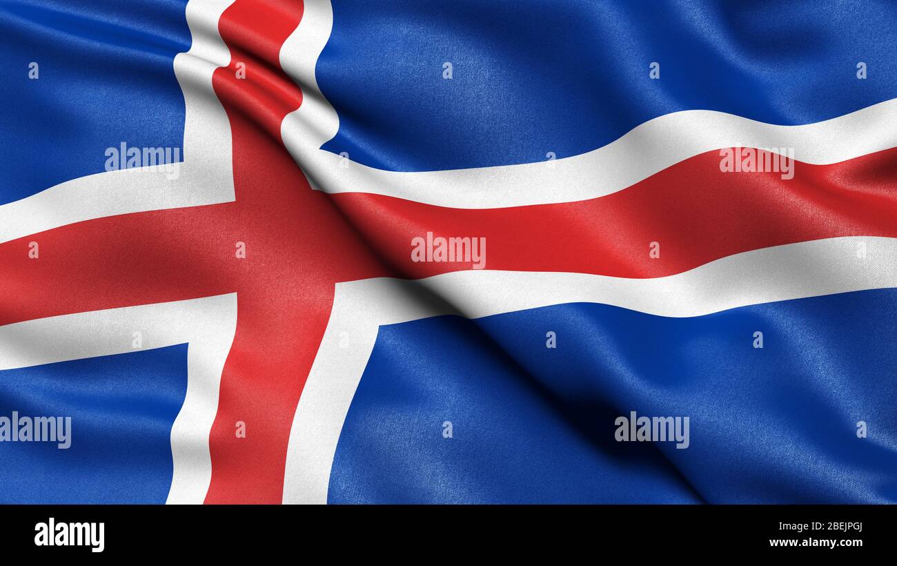 3D illustration of the flag of Iceland waving in the wind Stock Photo ...