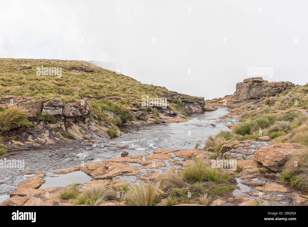 The Tugela River at the top of the Tugela Falls, the second tallest ...