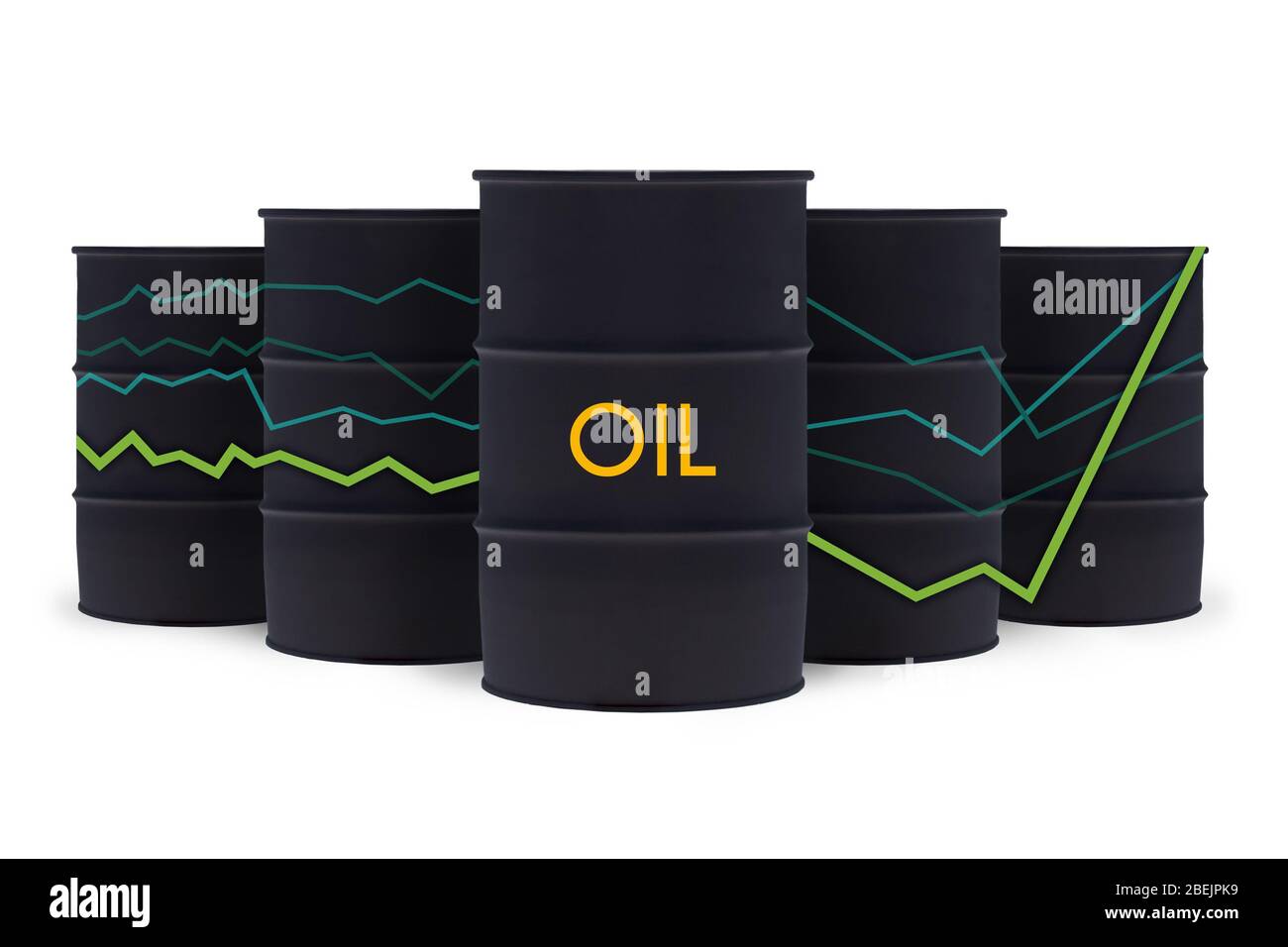 Black crude oil barrels with statistics chart isolated on white. Oil ...