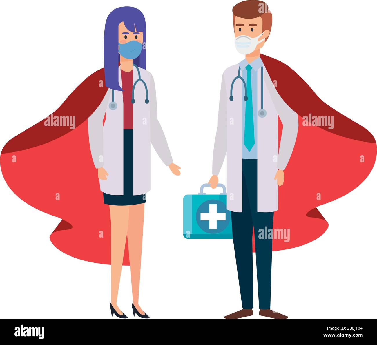 super doctors with face mask and hero cloak Stock Vector Image & Art ...