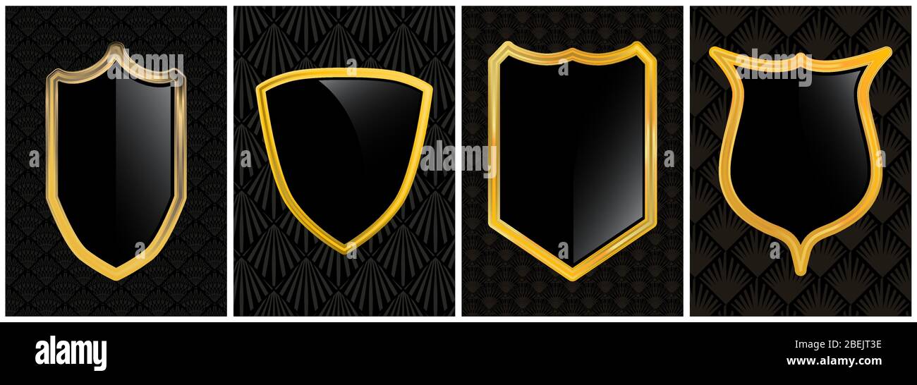 Retro vector black and gold security shield badge graphic emblem logo ...