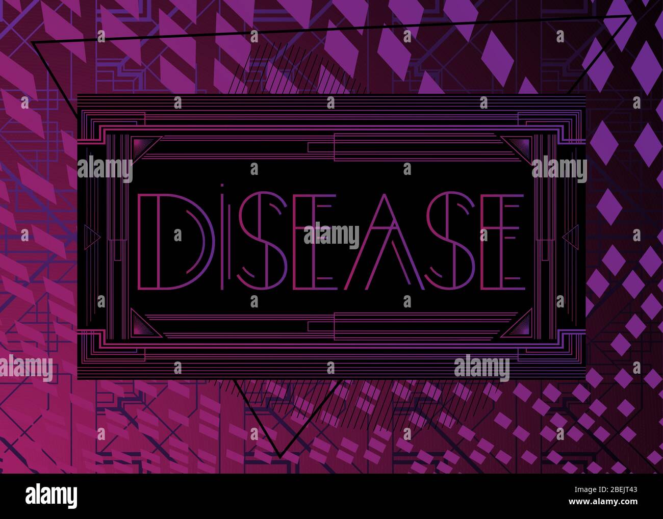 Art Deco Disease text. Decorative greeting card, sign with vintage ...