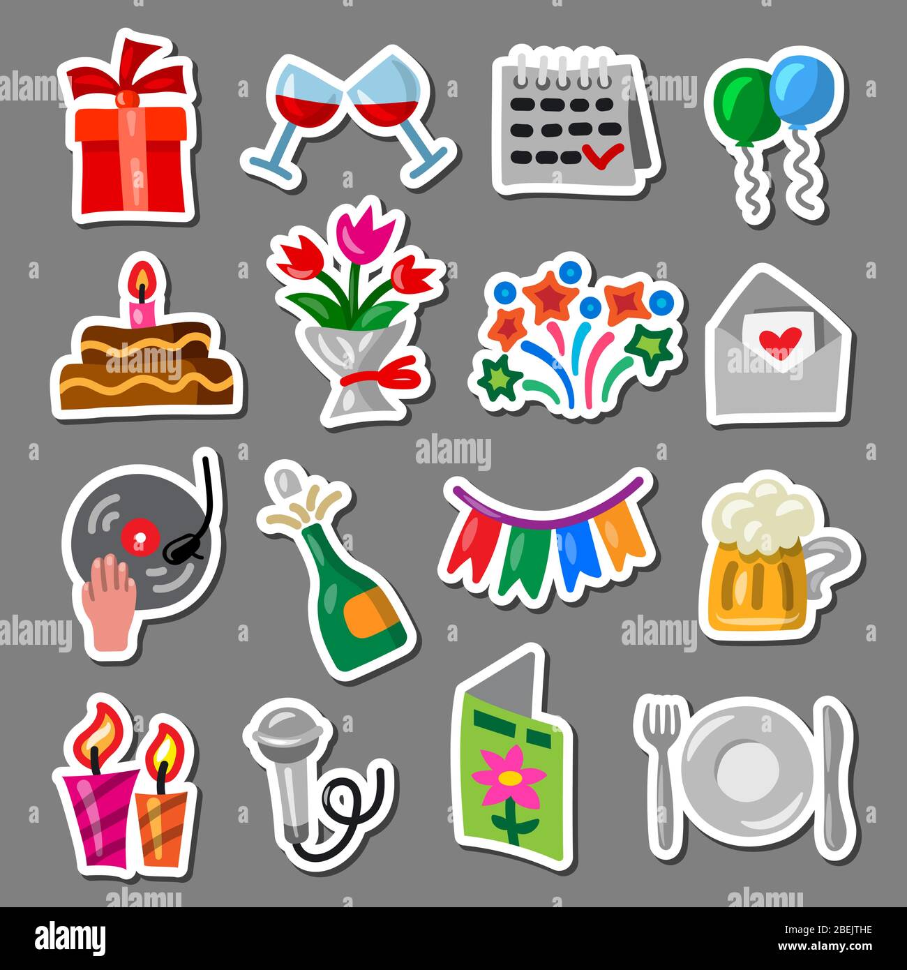 illustration of the color cartoon celebrations and event stickers Stock ...