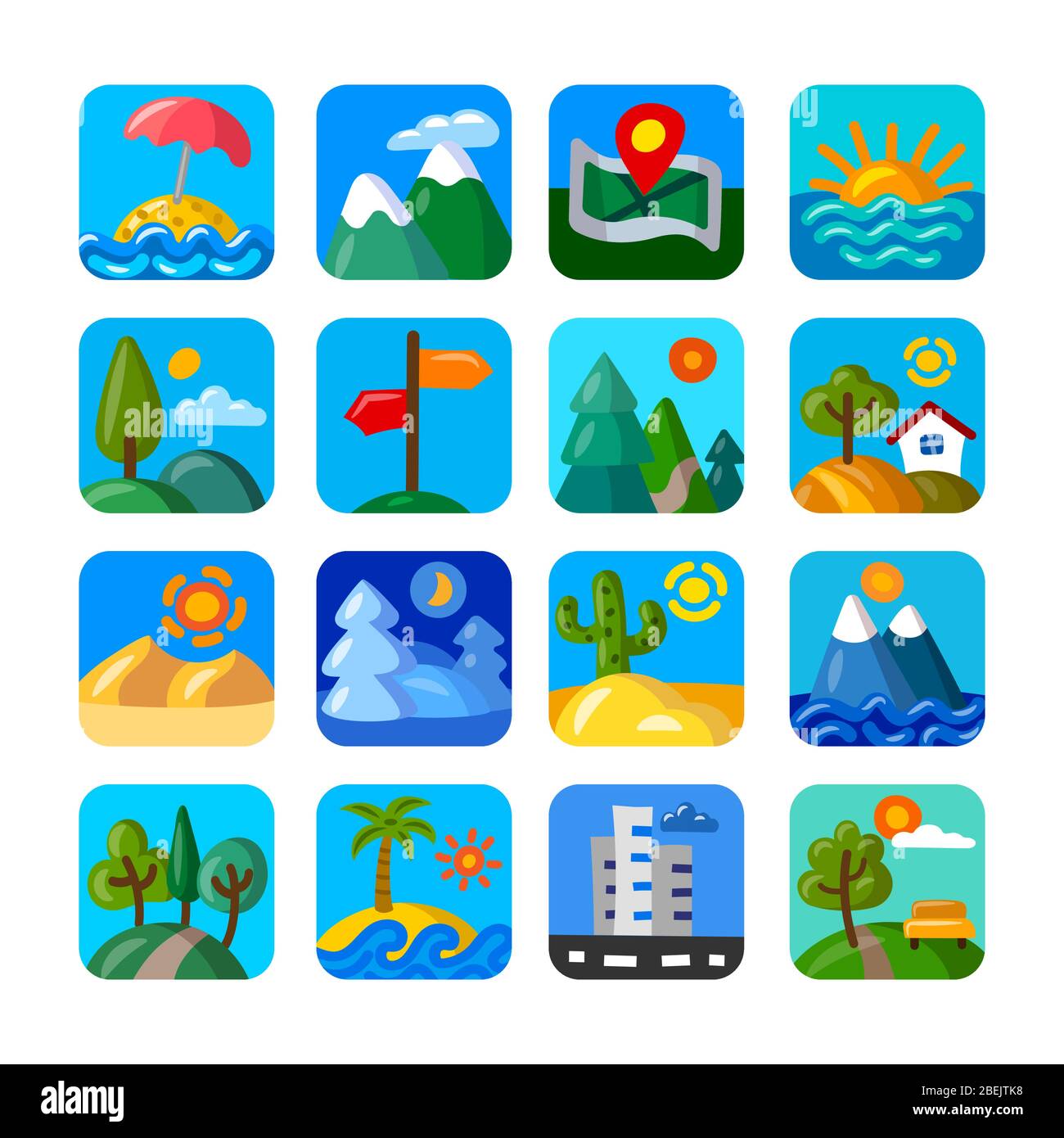 illustration of landscapes and nature cartoon icons set Stock Vector ...