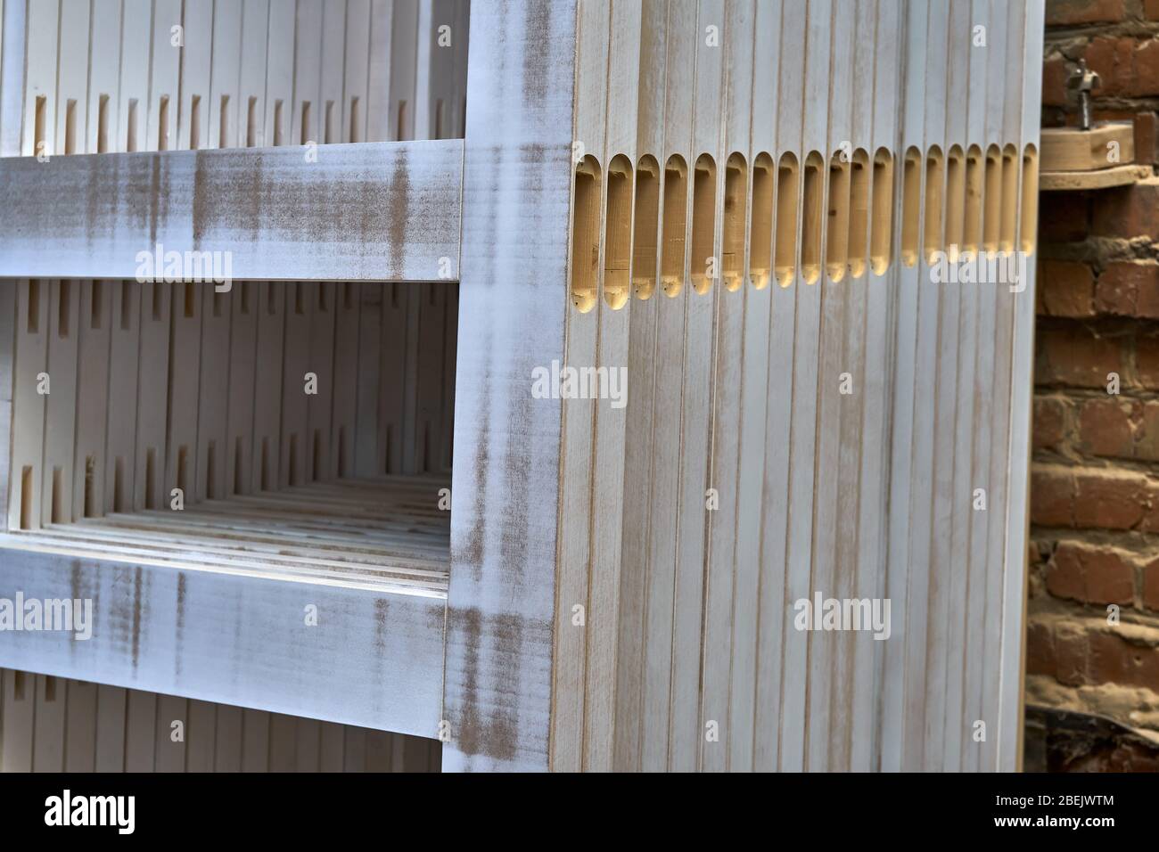 Joinery. Stacked door leafs. Wood door manufacturing process ...