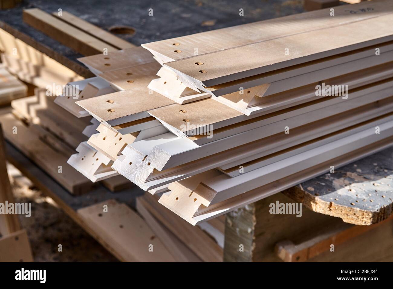 Joinery. Disassembled door frame . Wood door manufacturing process ...