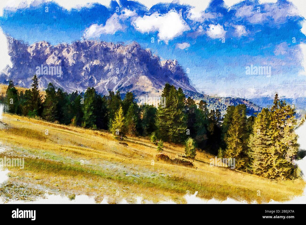 Landscape in a mountain range and forests in the Dolomite Alps, Italy ...