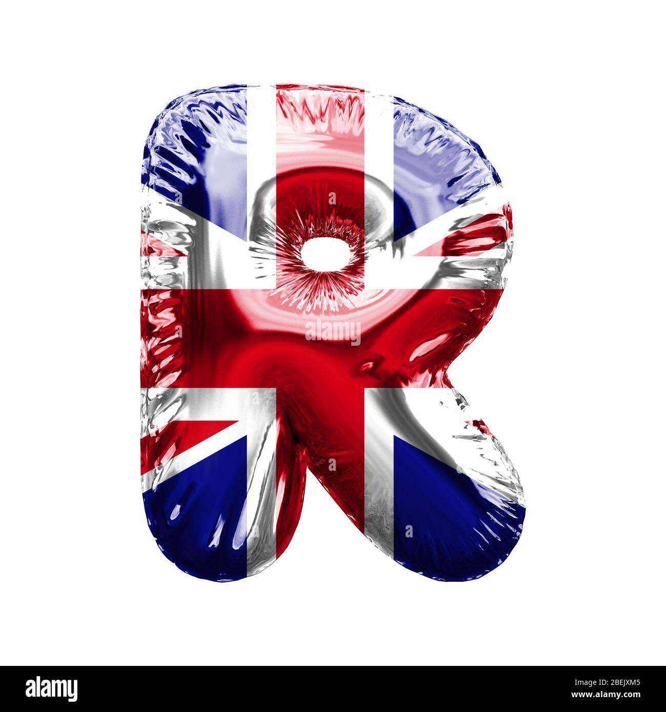 Letter R union jack great britain flag foil balloon font. 3D Render ...