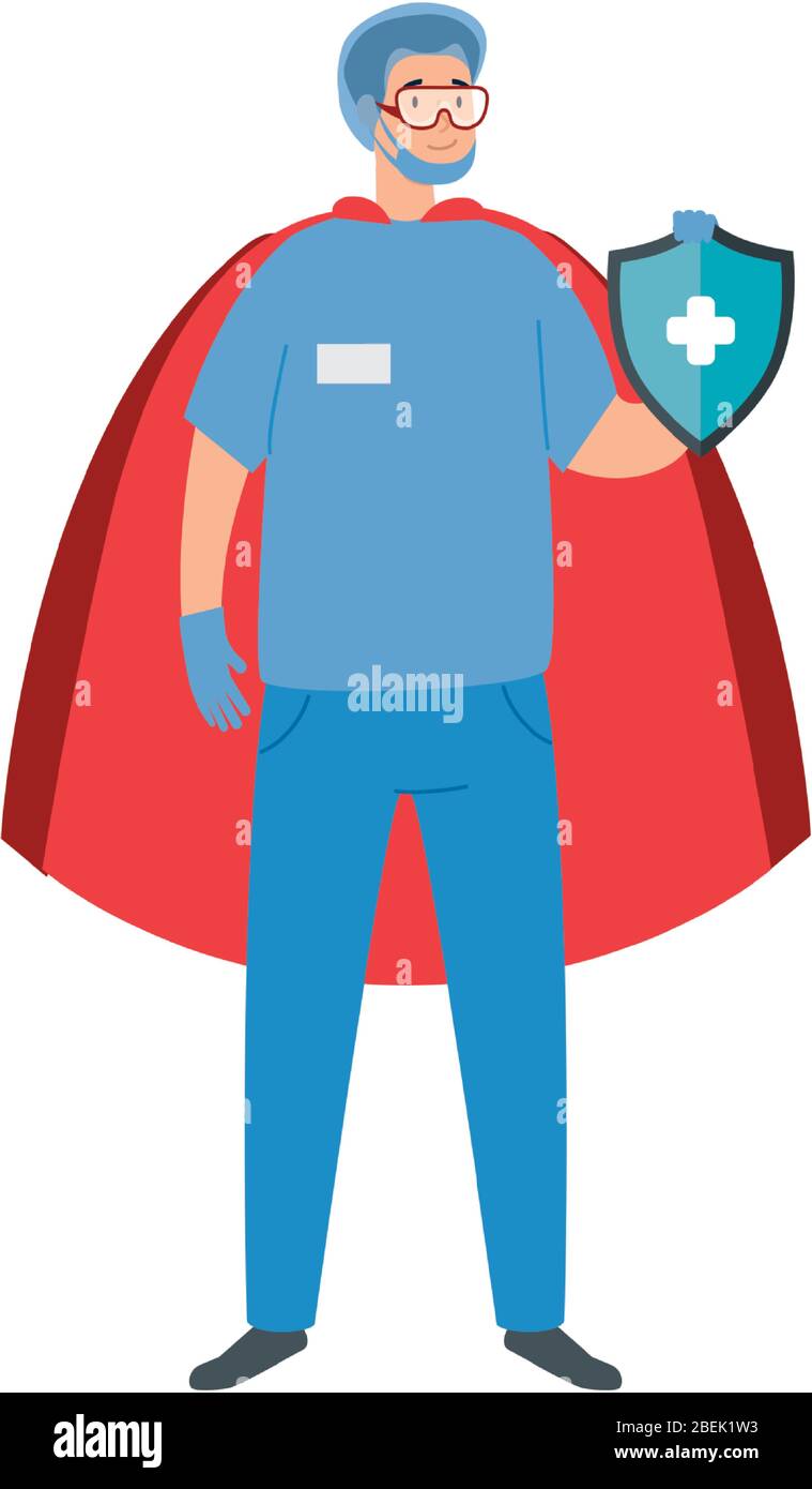 super male paramedic with shield and hero cloak Stock Vector Image ...