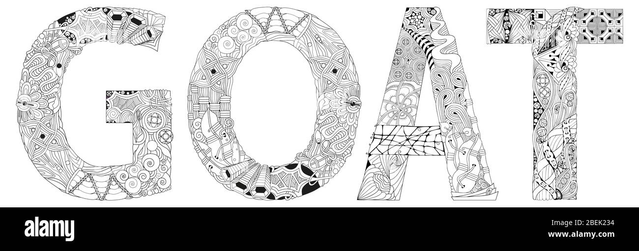 Word GOAT. Vector zentangle object for coloring Stock Vector Image ...
