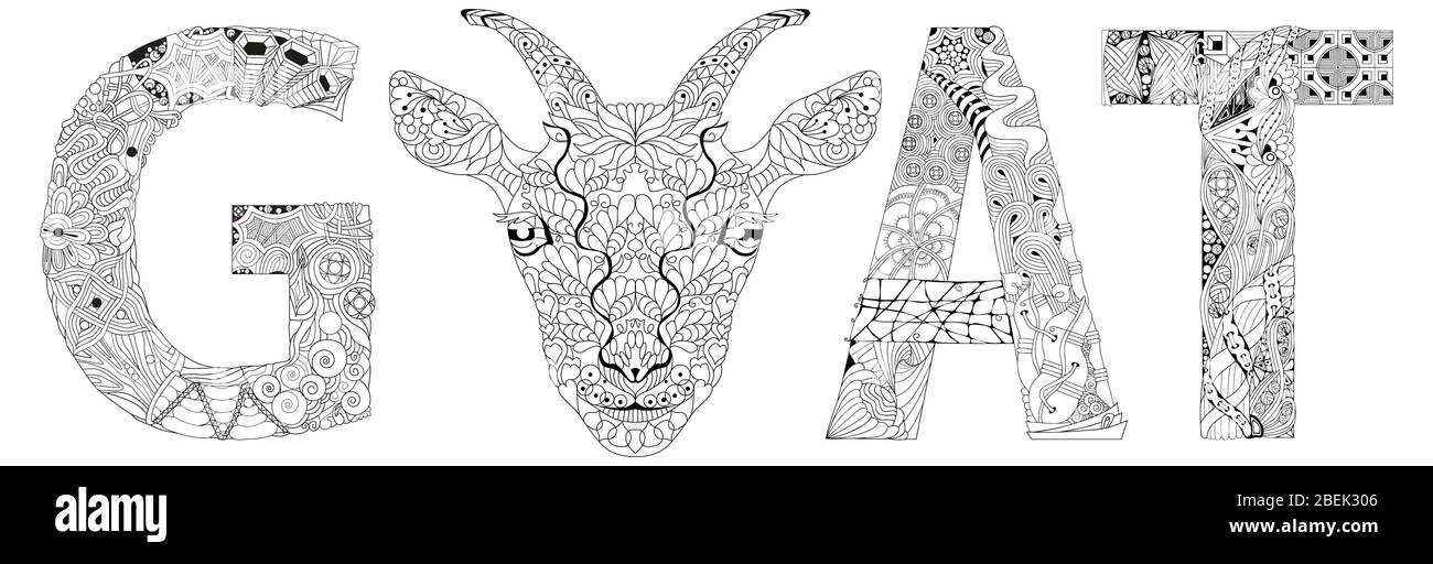Word GOAT with the head of an animal. Vector zentangle object for ...