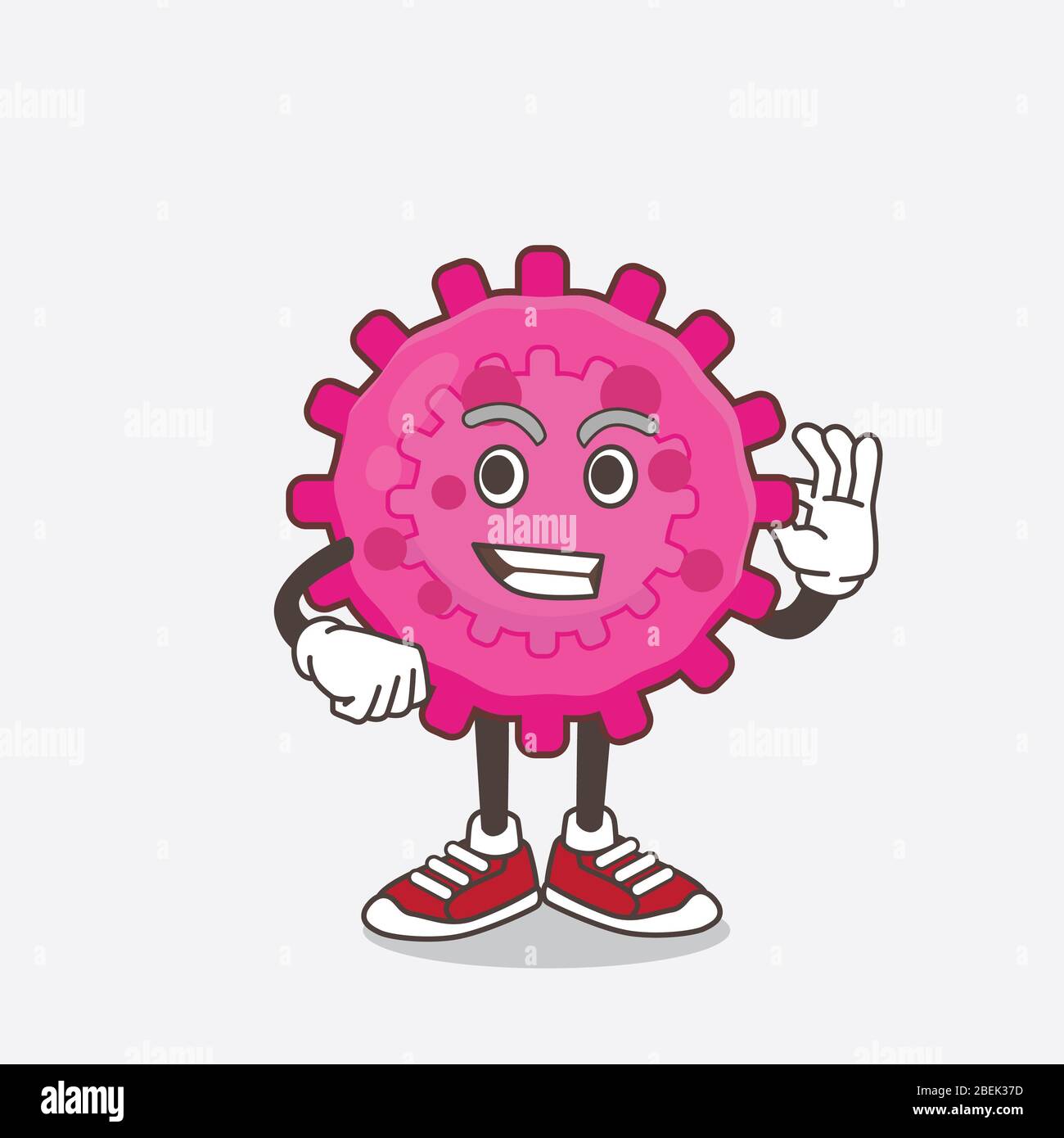 An illustration of Pink Virus cartoon mascot character with calling ...
