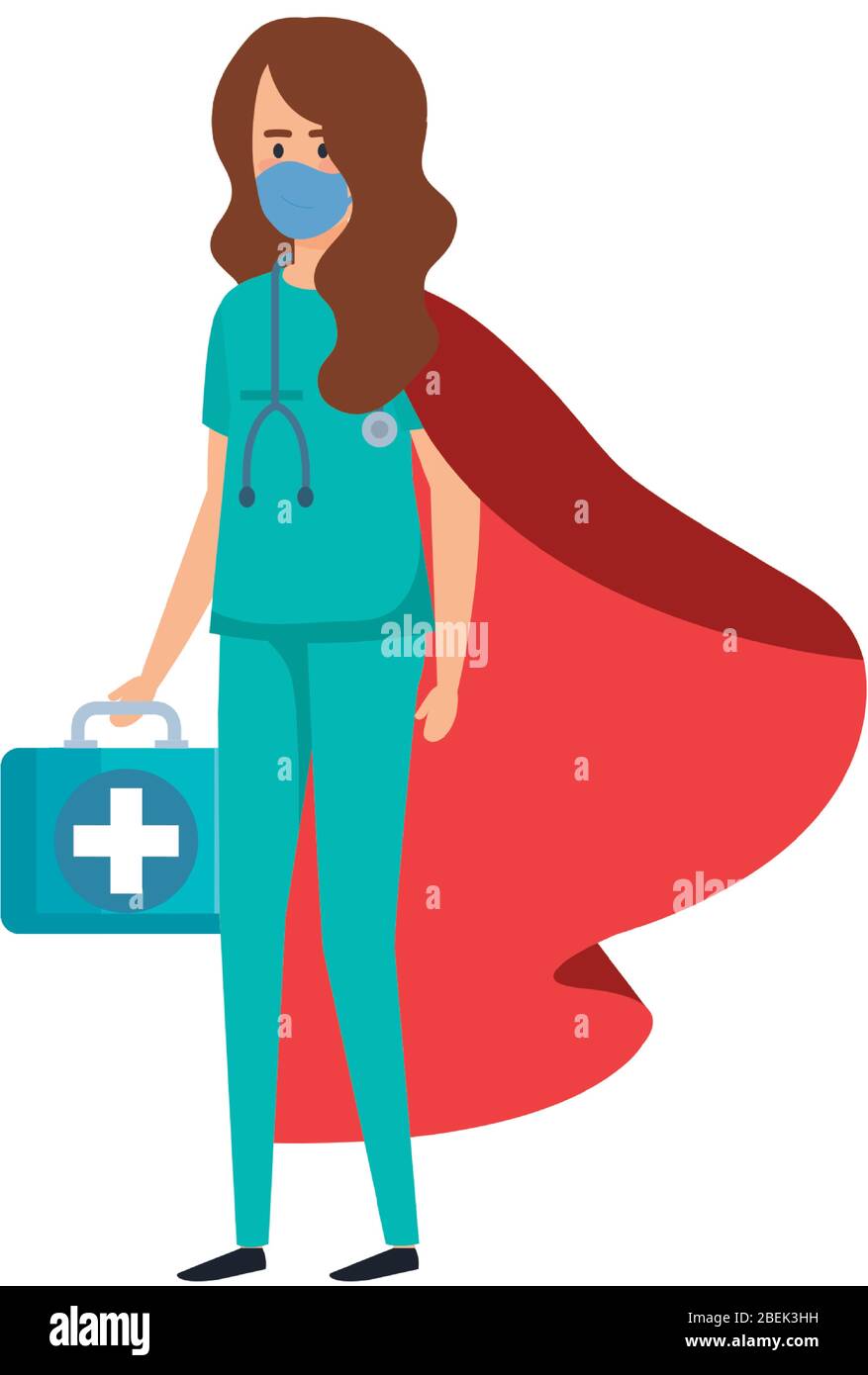 super female paramedic with hero cloak and first aid kit Stock Vector ...