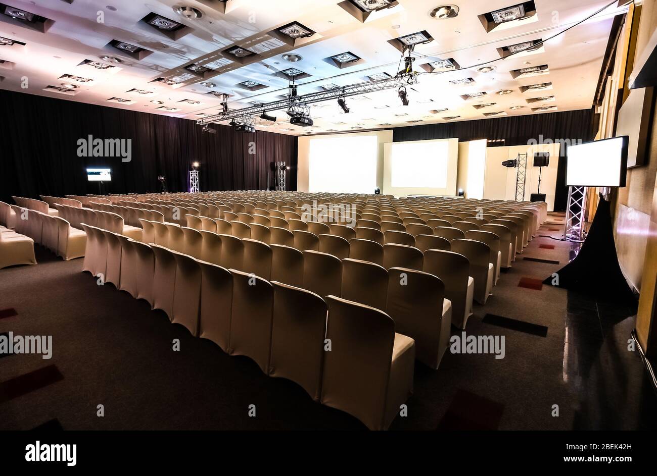Rows of empty chairs in large Conference hall for Corporate Convention ...
